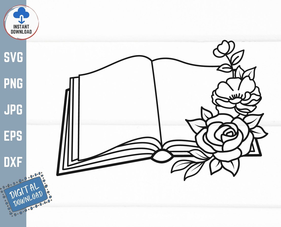 Floral Book Svg Book With Flowers Svg Book Lover Bouquet - Etsy