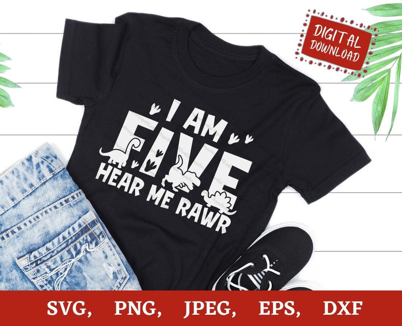 I Am Five Hear Me Rawr Svg, 5th Birthday Kids Svg, Fifth Rawr Birthday ...