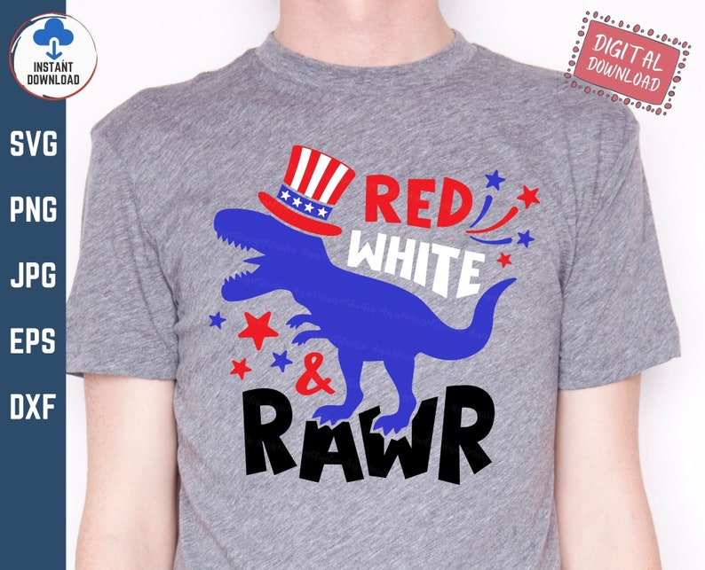 Red White and Rawr Svg, Patriotic Dinosaur Svg, 4th of July Dinosaur ...