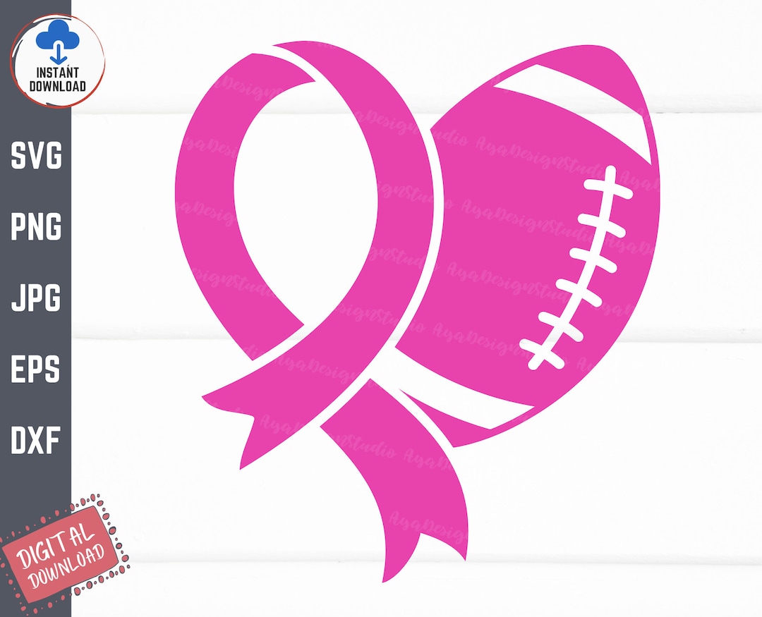 Football Heart Breast Cancer Ribbon Svg, Breast Cancer Heart Ribbon ...