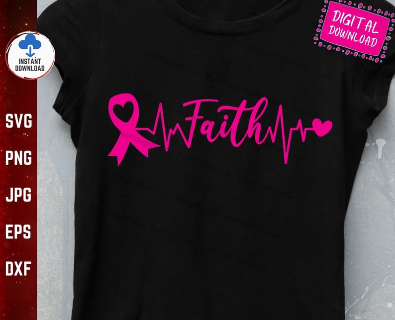 Faith Heartbeat Ribbon Svg Breast Cancer Awareness Svg - Etsy
