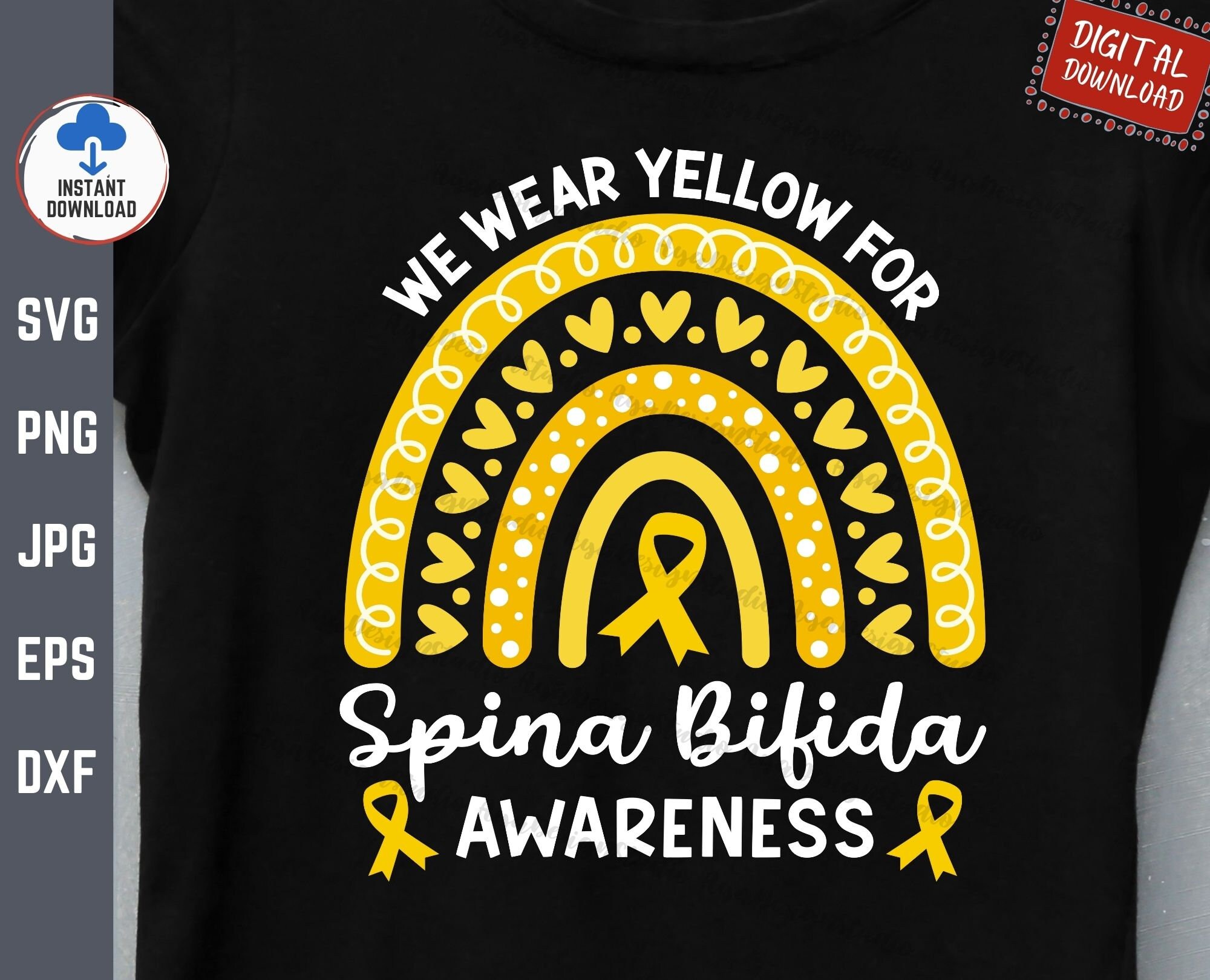 We Wear Yellow for Spina Bifida Awareness Rainbow Svg, Spina Bifida ...