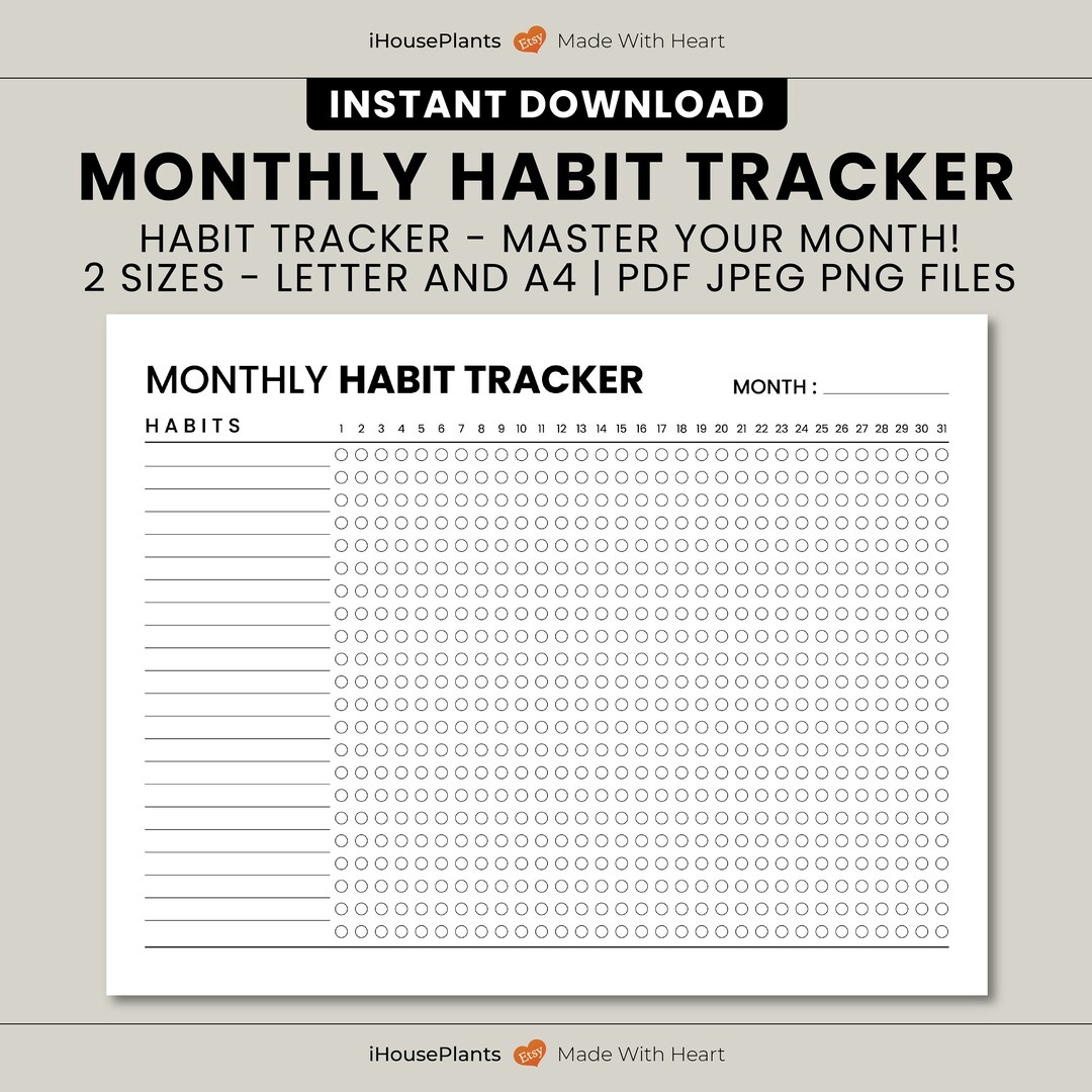 Monthly Habit Tracker Printable Planner Daily Habit Tracker - Etsy