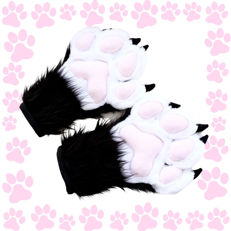 Fursuit Paws Black Furry Paws with Claws Pink Puffy Paws | Etsy