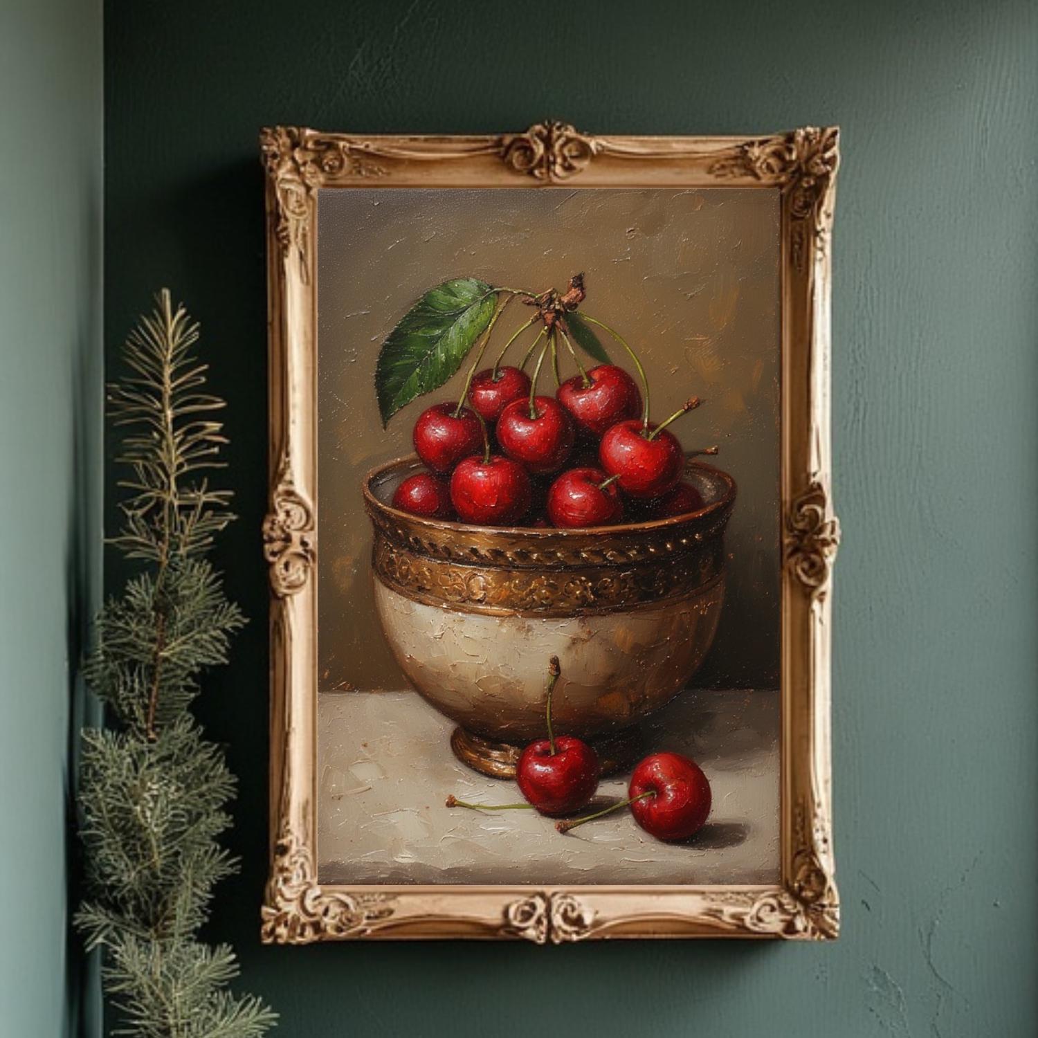 Vintage Cherry Wall Art. Printable Kitchen Art, Red Cherries Art ...