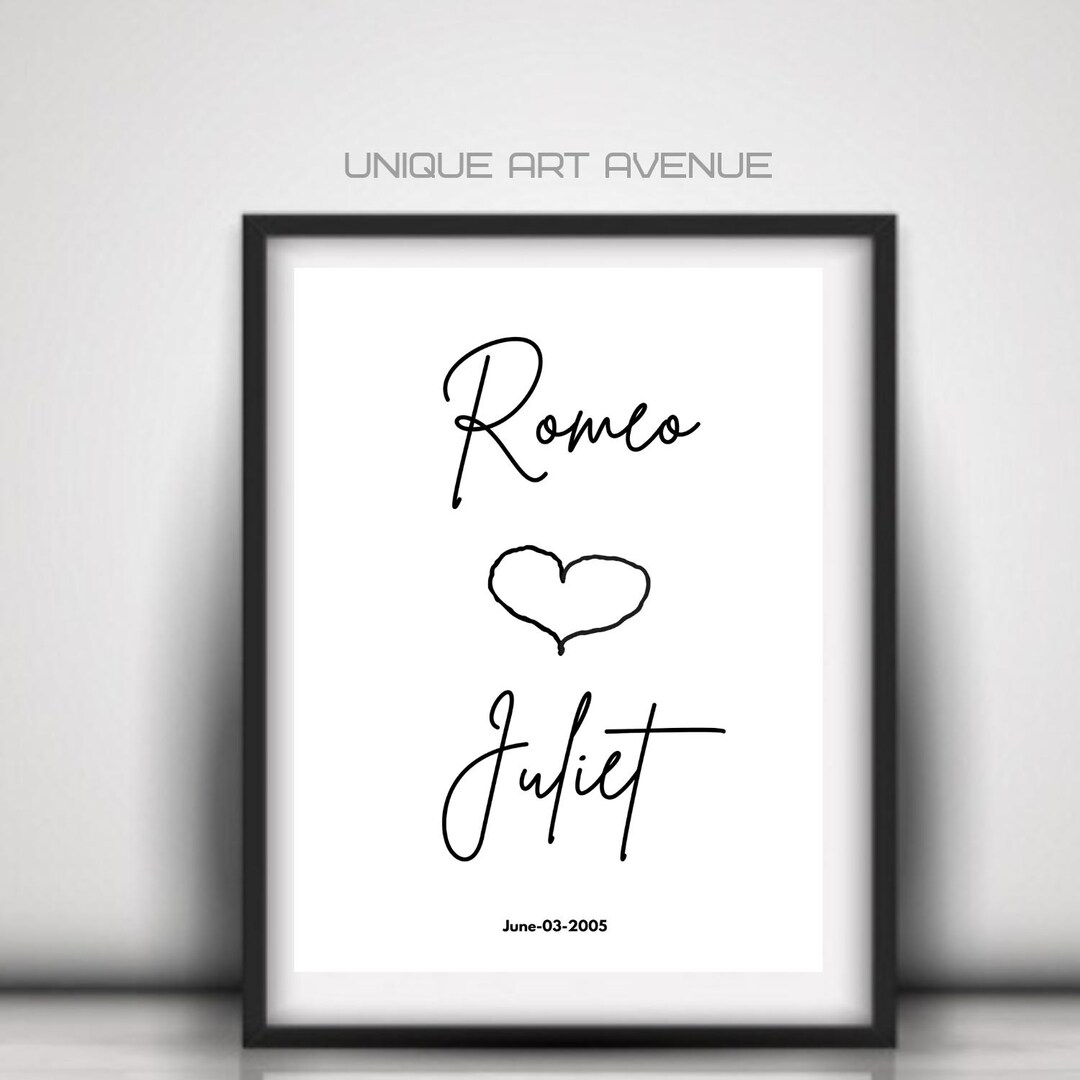 Custom Couple Name and Date, 8 X 10 Inches Art Print, Personalized ...