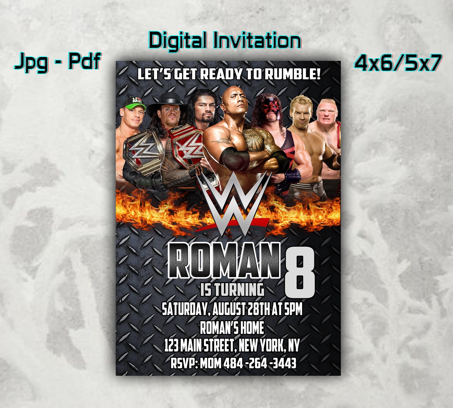 Invitaciones de cumpleaños de wwe invitación digital wwe | Etsy