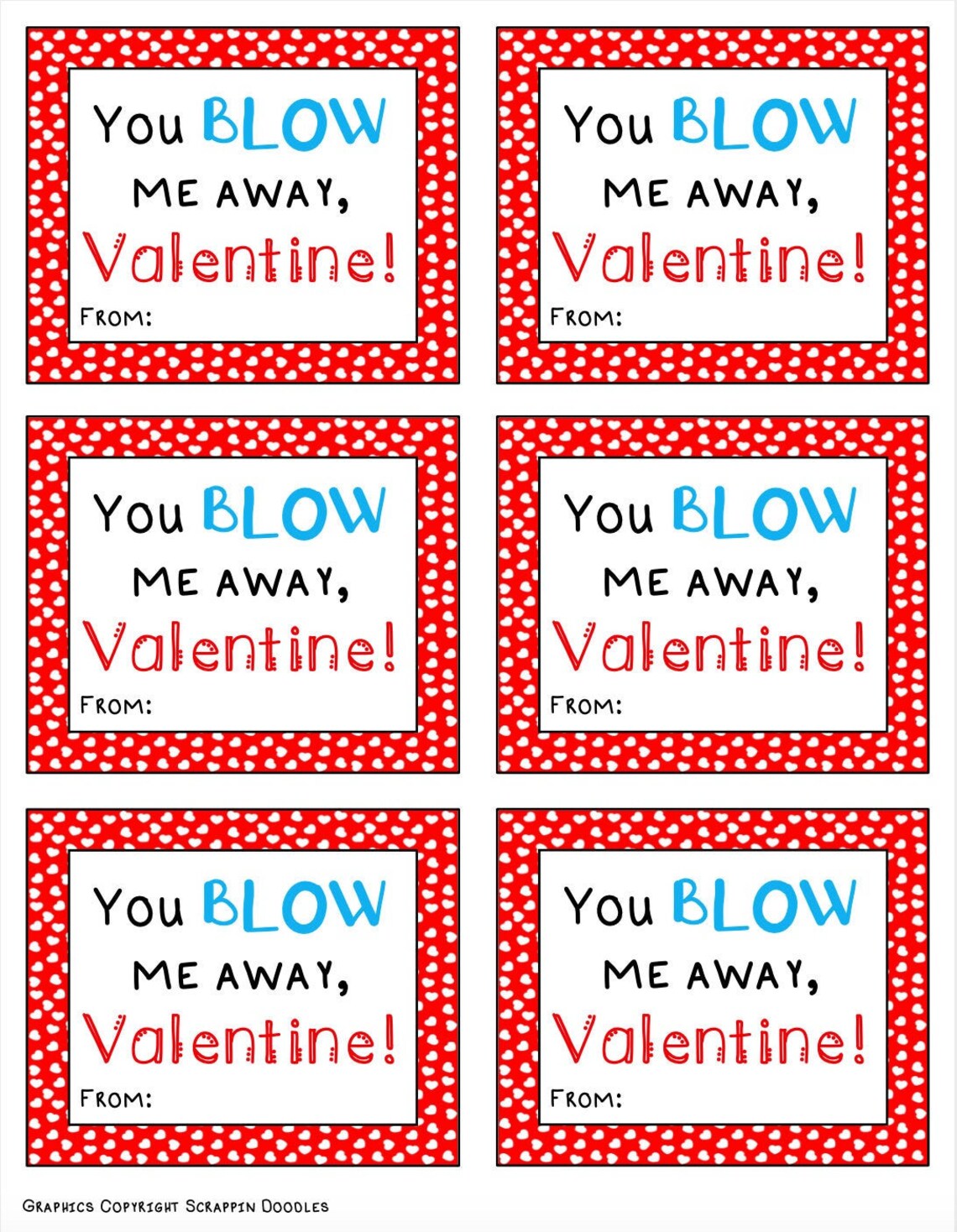 Kids Valentines Printable for Bubbles or Gum- You Blow Me Away ...