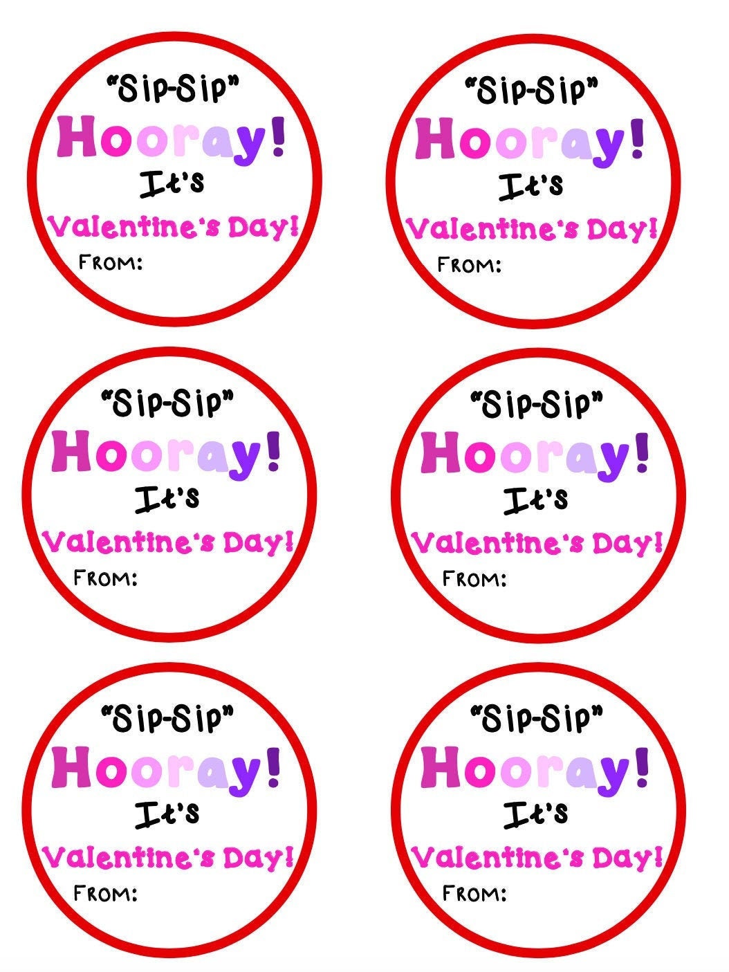 Valentine's Day Drink Tag Printable: Sip Sip Hooray (digital Download ...