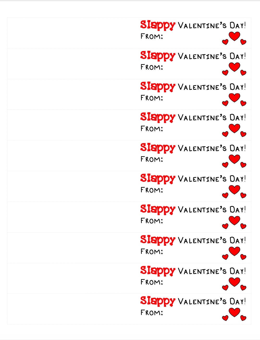 Kids Valentines Printable for Slap Bracelets Slappy Valentine's Day - Etsy