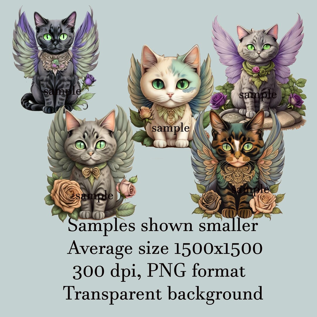 Winged Cats Clip Art - Etsy