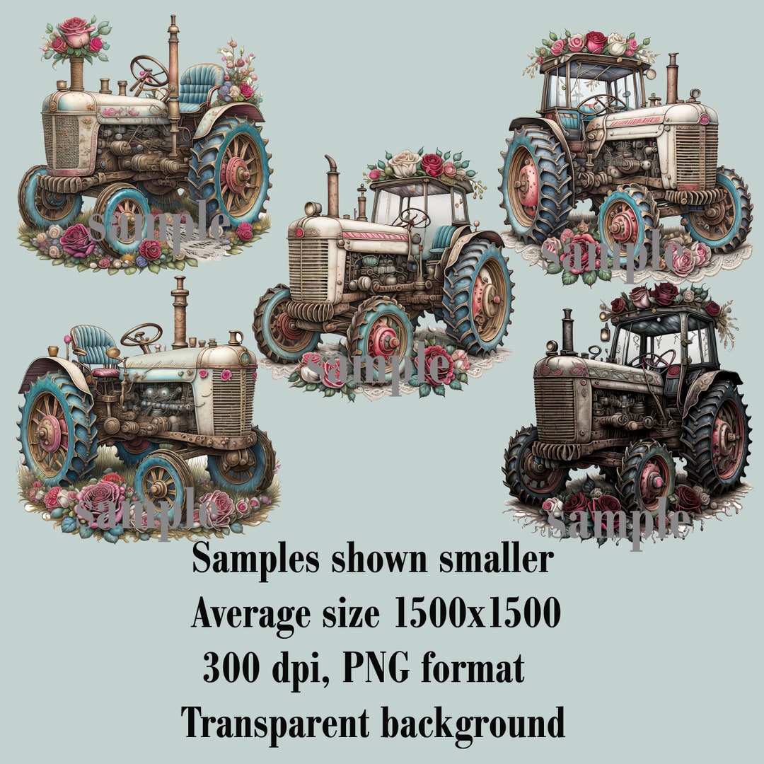 Floral Tractor Commercial Clipart - Etsy