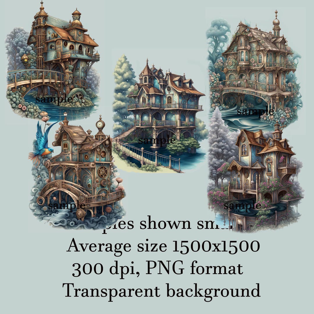 Steampunk Lake Houses Clip Art - Etsy