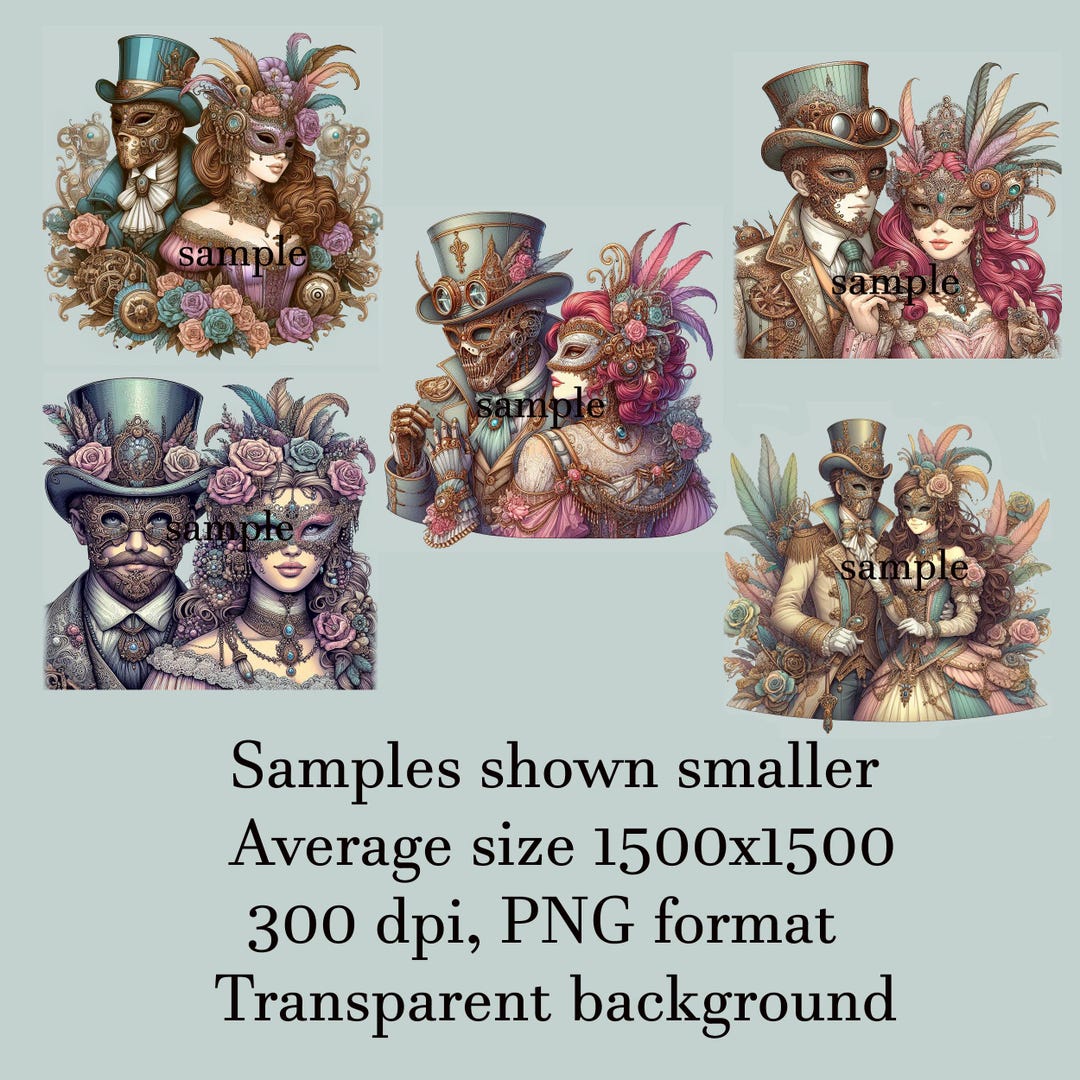 Pastel Masked Steampunk People Clip Art - Etsy