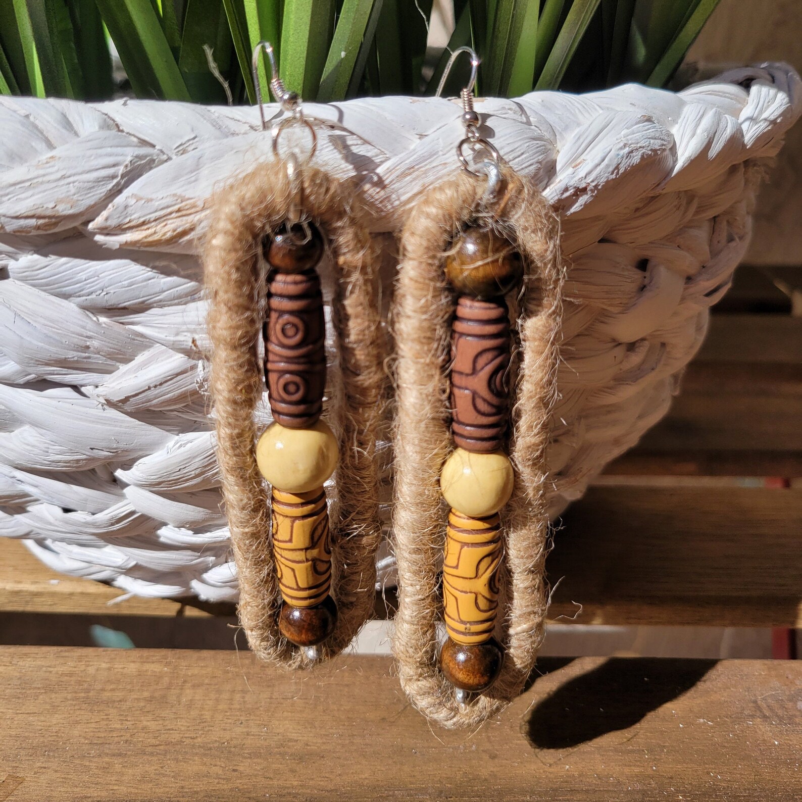 Sweet Sugar Cane, Rope Wrapped Wooden Statement Earrings - Etsy