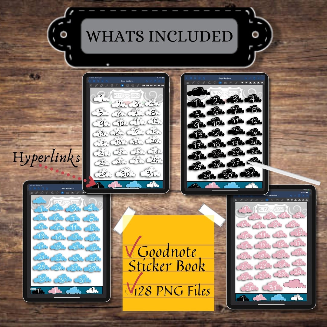 PNG Cloud Number Digital Stickers, Goodnotes Digital Sticker Book - Etsy