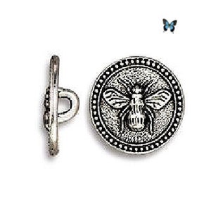 15mm Antiqued Silver Plated Bee Button, Tierracast Metal Shank (1pc ...