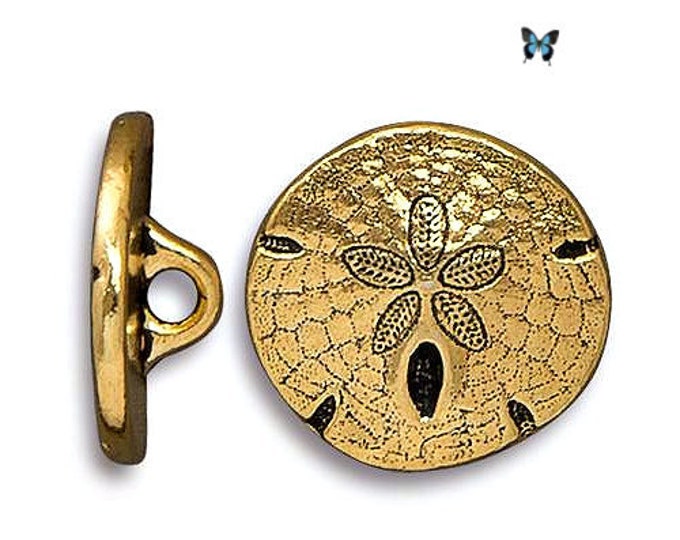 17mm Antiqued Gold Plated Sand Dollar Button, Tierracast Metal Shank ...