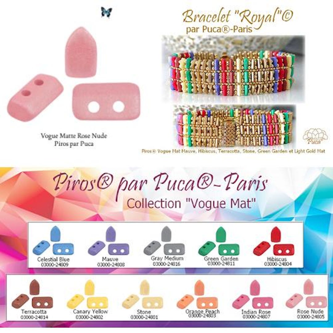 PIROS Par Puca® Vogue Matte Rose Nude, 2-hole Glass Beads 5gr/approx ...