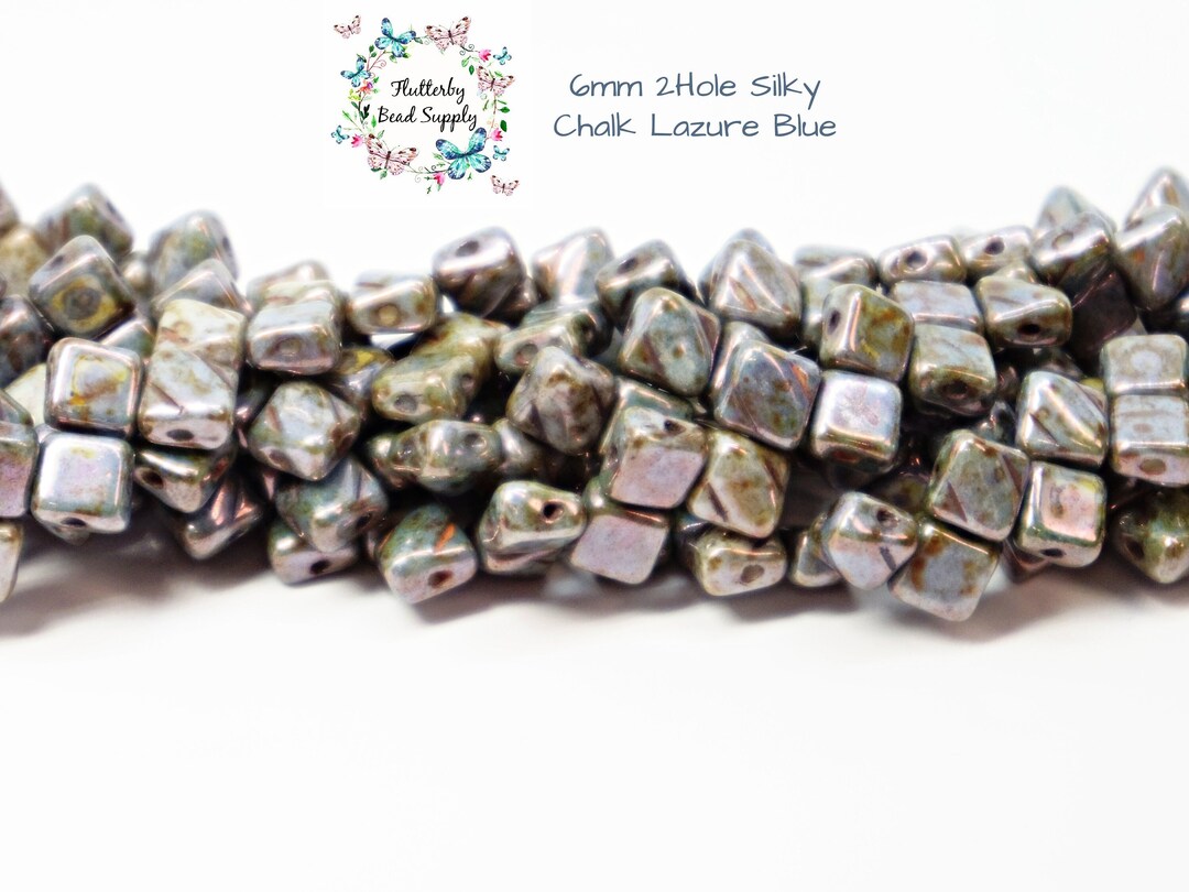 6mm SILKY Chalk Lazure Blue Two Hole Beads (40pc), DIY Jewelry 2-hole ...