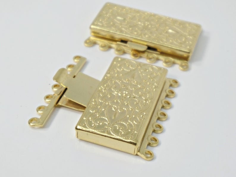 7 Strand Gold Plated Brass Box Clasp 1ct DIY Jewelry Supply | Etsy