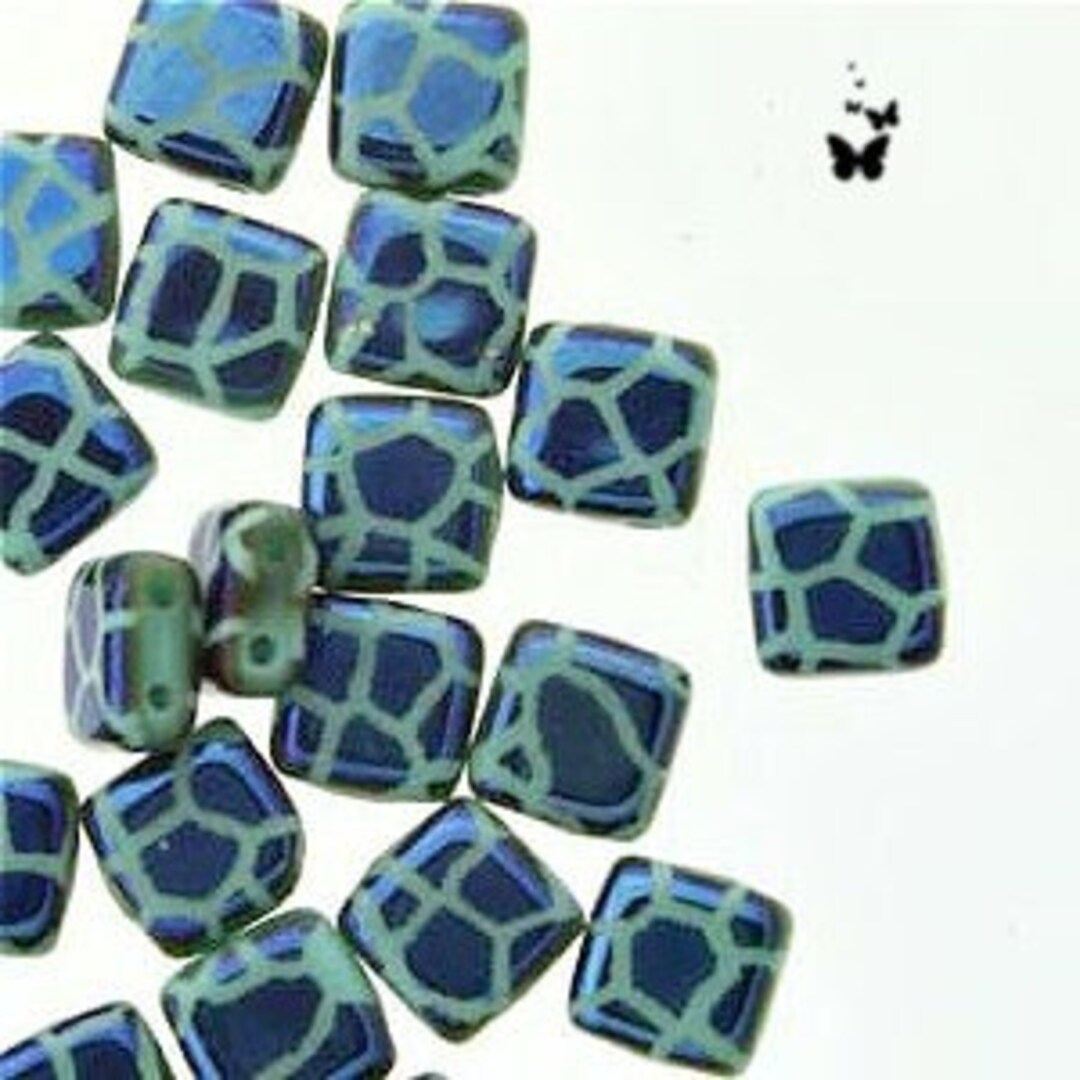 6mm Green Turquoise Laser Azuro Cracked shiny Two Hole Tile Beads 25pc ...