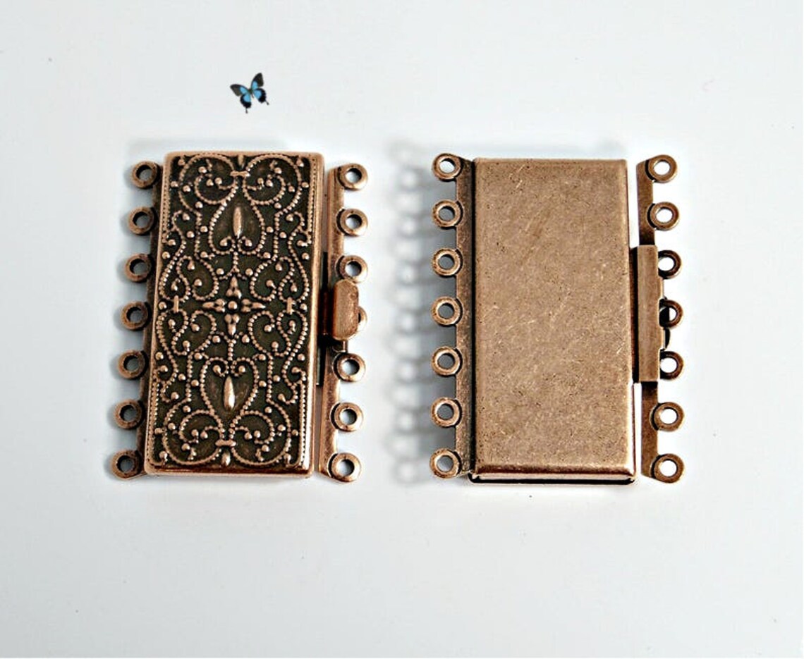 7 Strand Antique Copper Plated Brass Box Clasp 26x36mm 1ct | Etsy