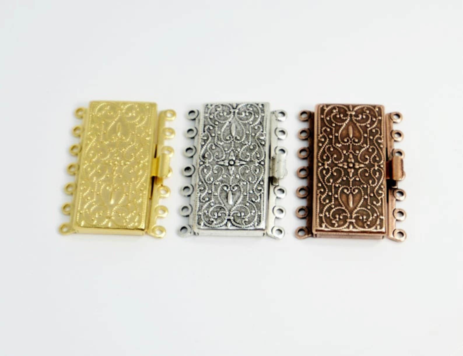 7 Strand Antique Copper Plated Brass Box Clasp 26x36mm 1ct | Etsy