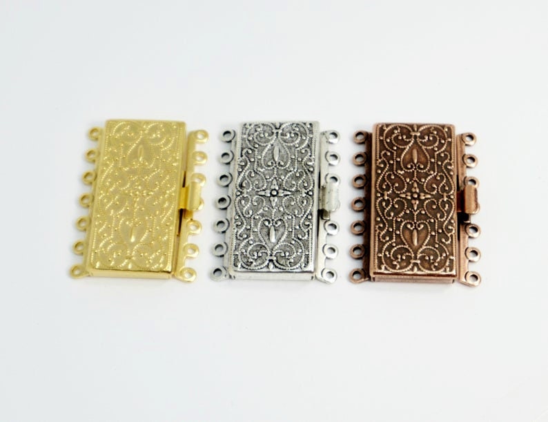 7 Strand Antique Copper Plated Brass Box Clasp 26x36mm (1ct) , DIY ...