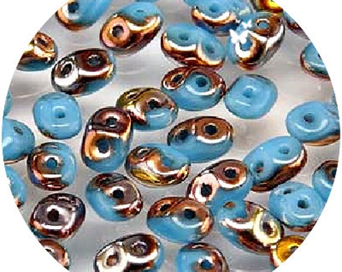 SUPERDUO Turquoise Blue Capri Gold Two Hole Glass Beads (10gr), DIY ...