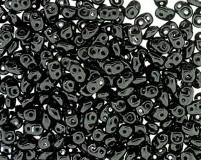 MINIDUO Jet Black Opaque Two Hole Glass Beads (10gr), DIY Jewelry Bead ...