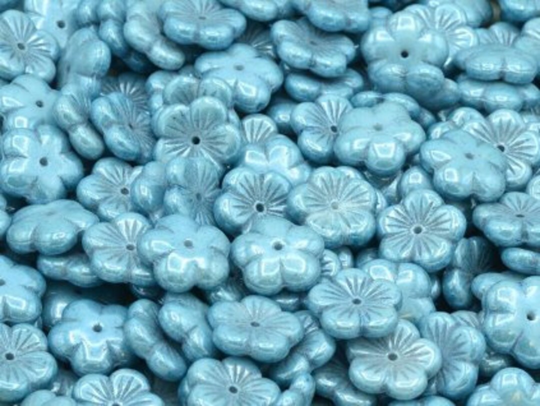 14mm Baby Blue Luster Cherry Blossom Czech Glass Flower Beads (10pc ...