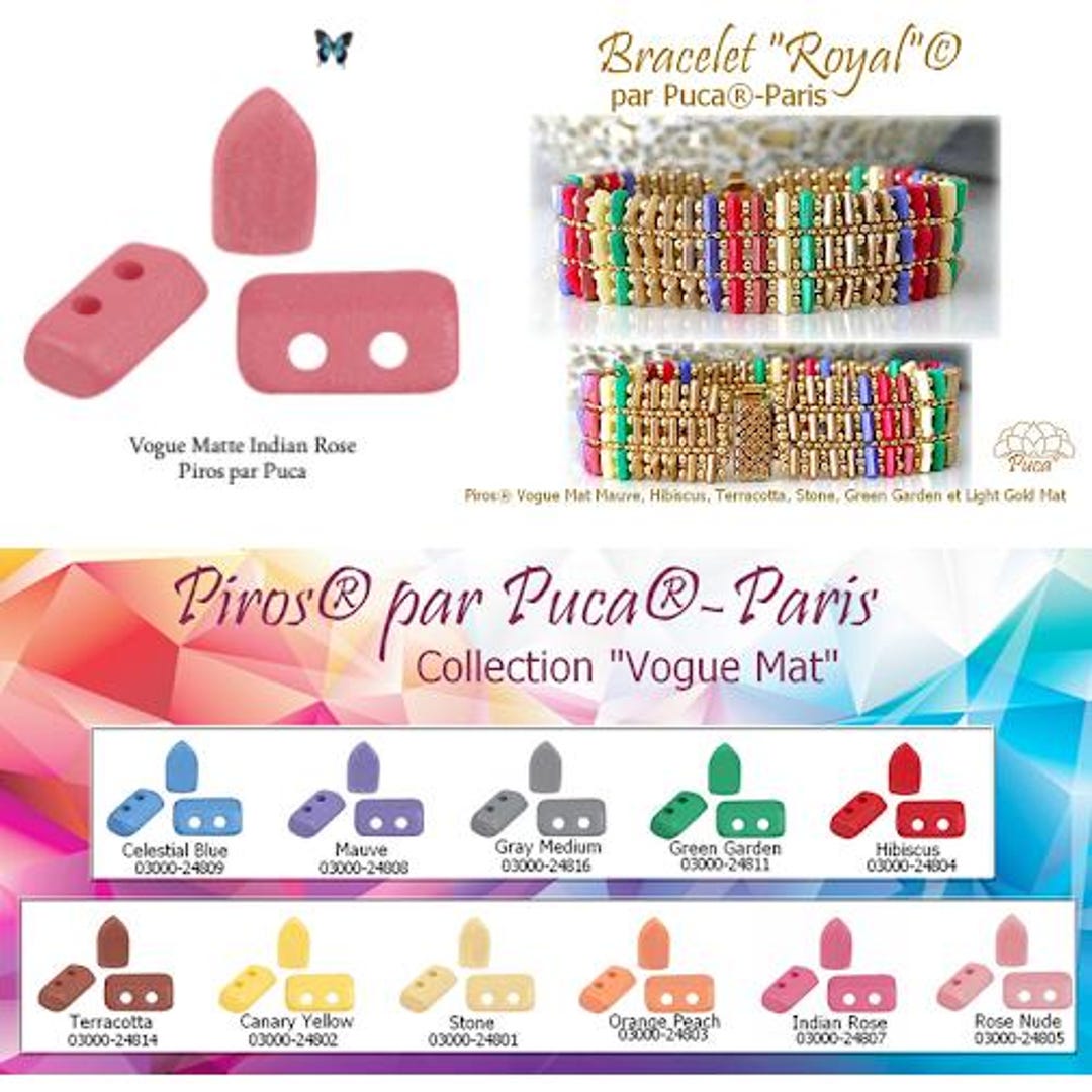 PIROS Par Puca® Vogue Matte Indian Rose, 2-hole Glass Beads 5gr/approx ...