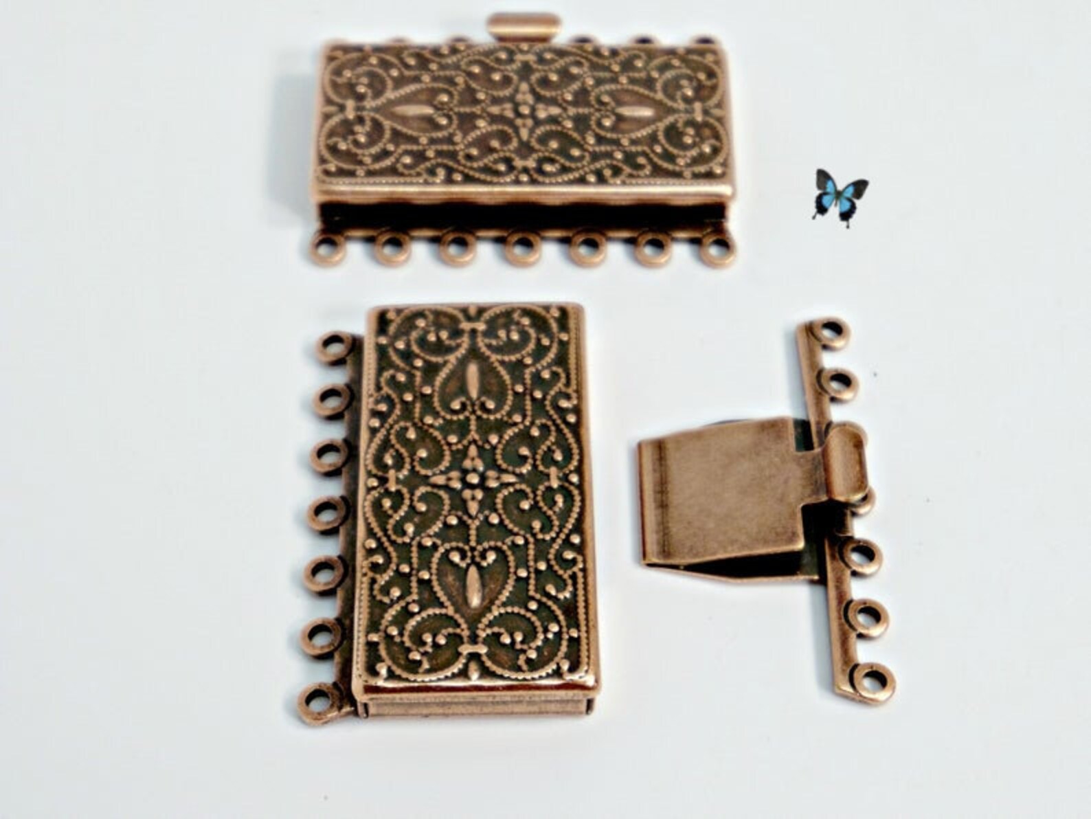 7 Strand Antique Copper Plated Brass Box Clasp 26x36mm 1ct | Etsy