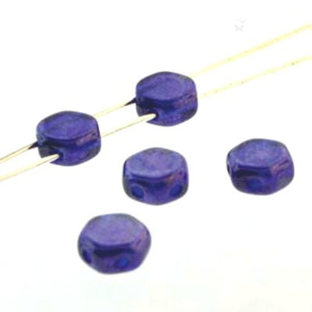 HONEYCOMB 6mm Cobalt Luster 2 Hole Hexagon Czech Glass Beads (30pc ...