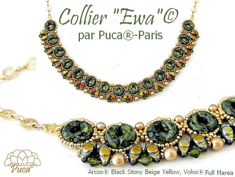 ARCOS Par Puca® Black Stony Green 3-hole Glass Beads (30+pc/approx 7gr ...