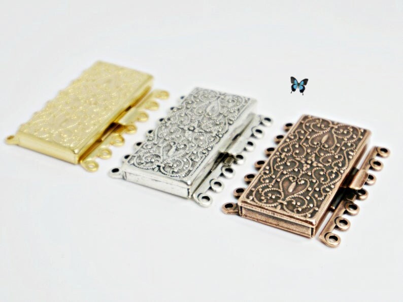 7 Strand Antique Copper Plated Brass Box Clasp 26x36mm 1ct | Etsy