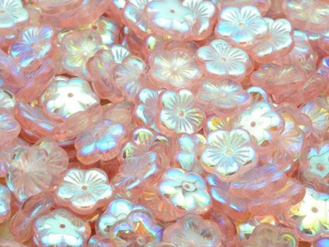 14mm Rosaline AB Cherry Blossom Czech Glass Flower Beads (10pc), DIY ...