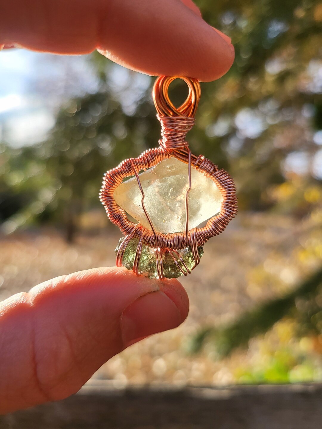 Amazing Moldavite and Libyan Desert Glass Amulet! 3.30gldg & 1.08g ...