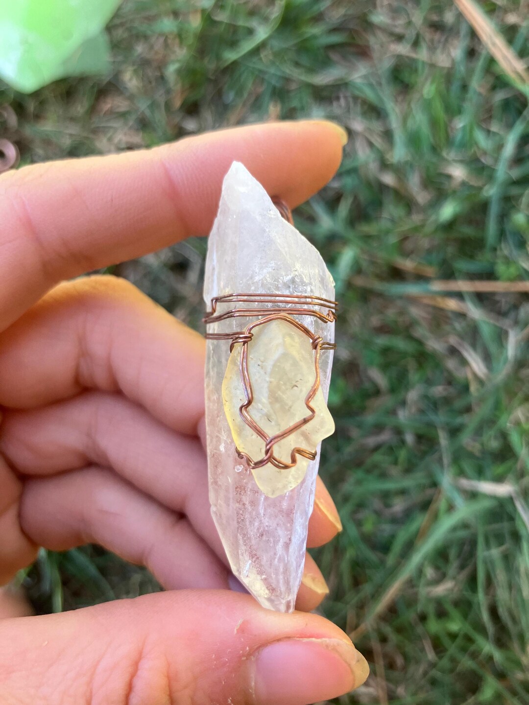 Lumerian Quartz and Libyan Desert Glass Amulet Wrapped in Copper - Etsy