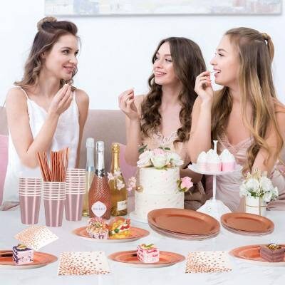 250 Pcs Rose Gold Party Tableware Set Including Paper Plate - Etsy UK