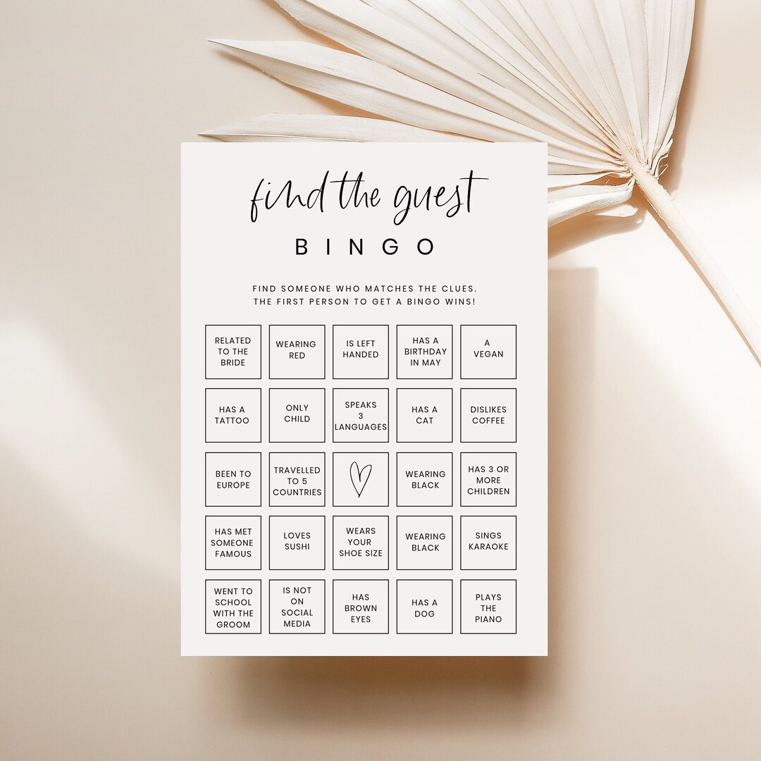 Find the Guest Bingo Game, Wedding Reception Table Game Template ...