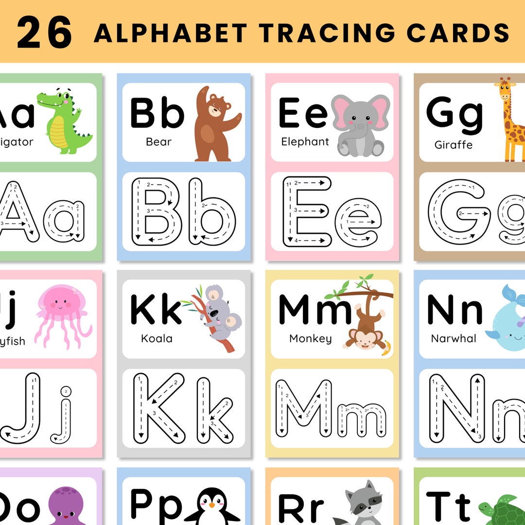 Alphabet Tracing Flashcards, Handwriting Practice Sheets for Kids ...