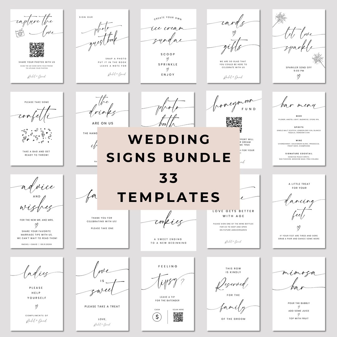 Minimalist Wedding Sign Bundle, Wedding Reception Sign Template Bundle ...