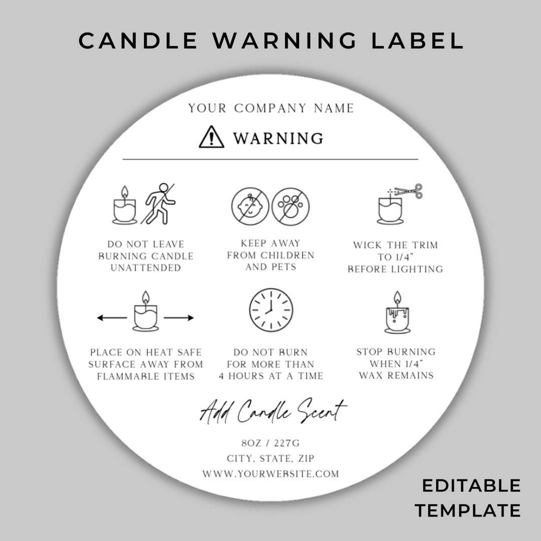 Editable Candle Warning Card, Printable Candle Care Instructions Card ...