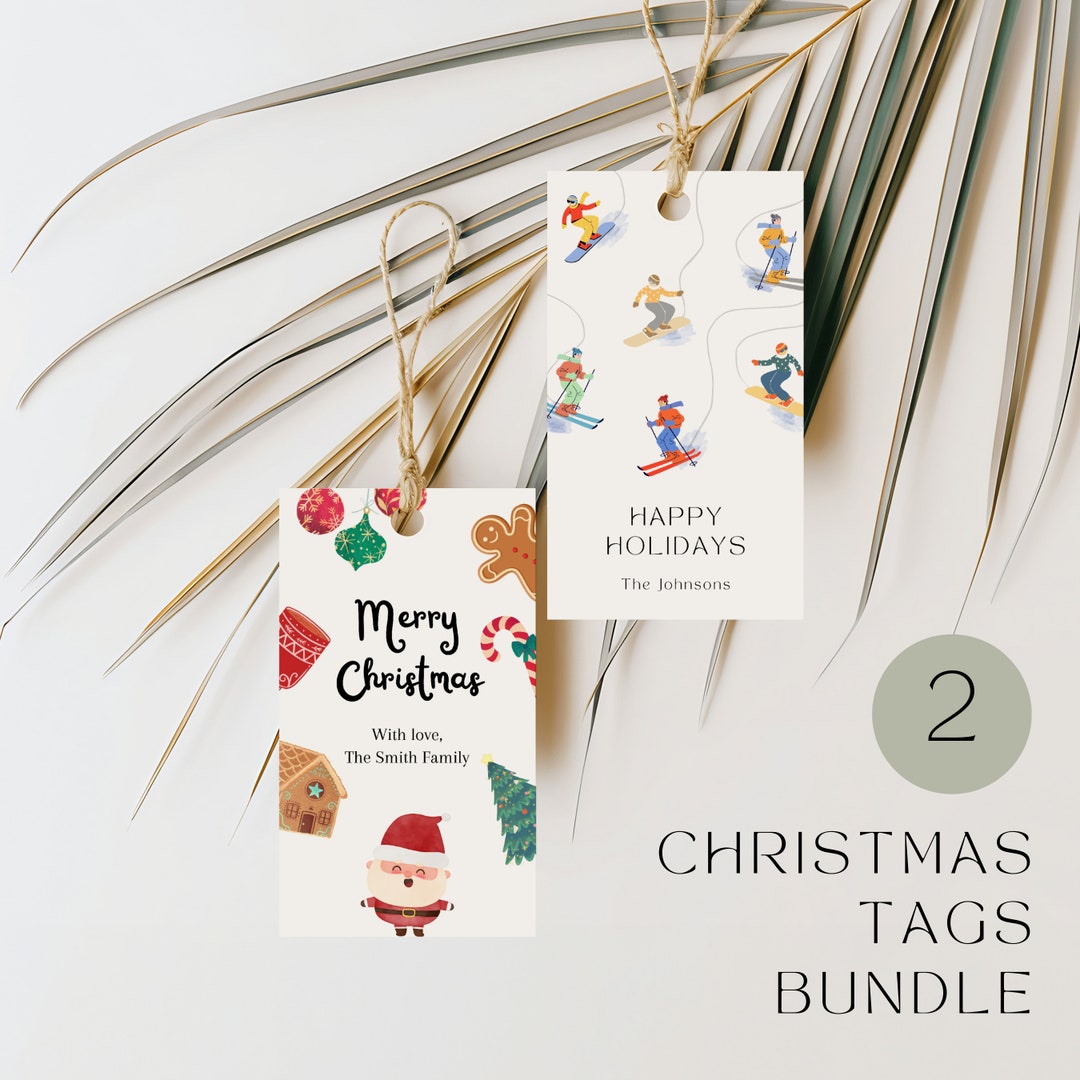 Merry Christmas Tag Bundle, Santa Christmas Gift Tag, Happy Holidays ...
