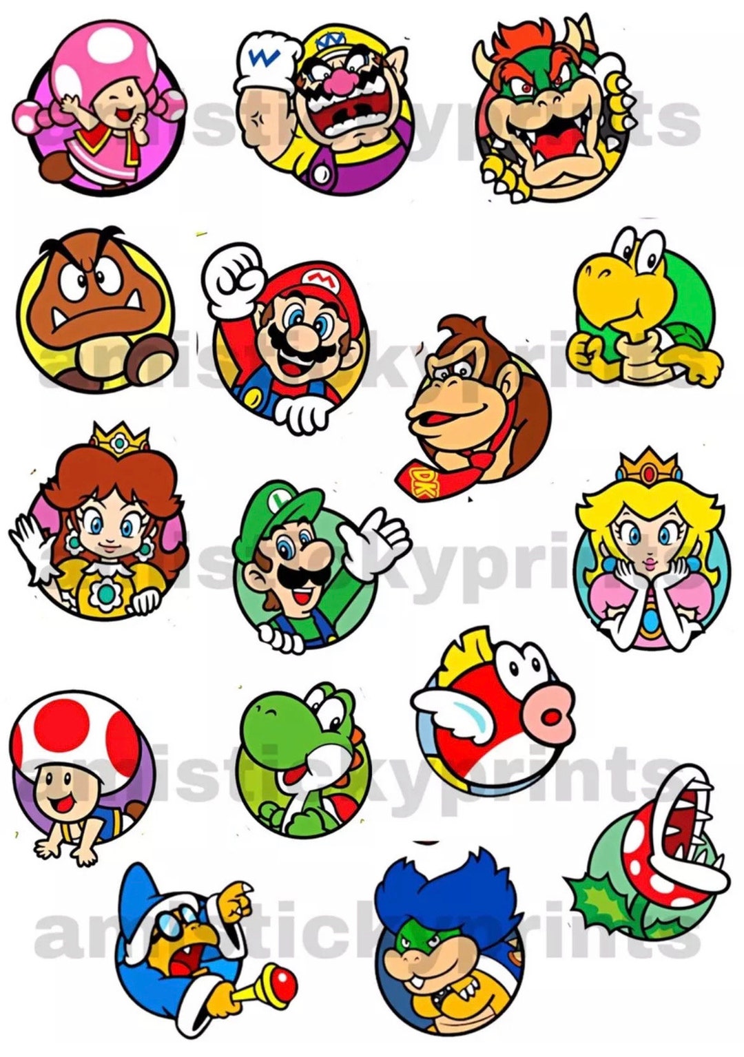Super Mario Stickers Cute Bowser Princess Peach Luigi Game - Etsy