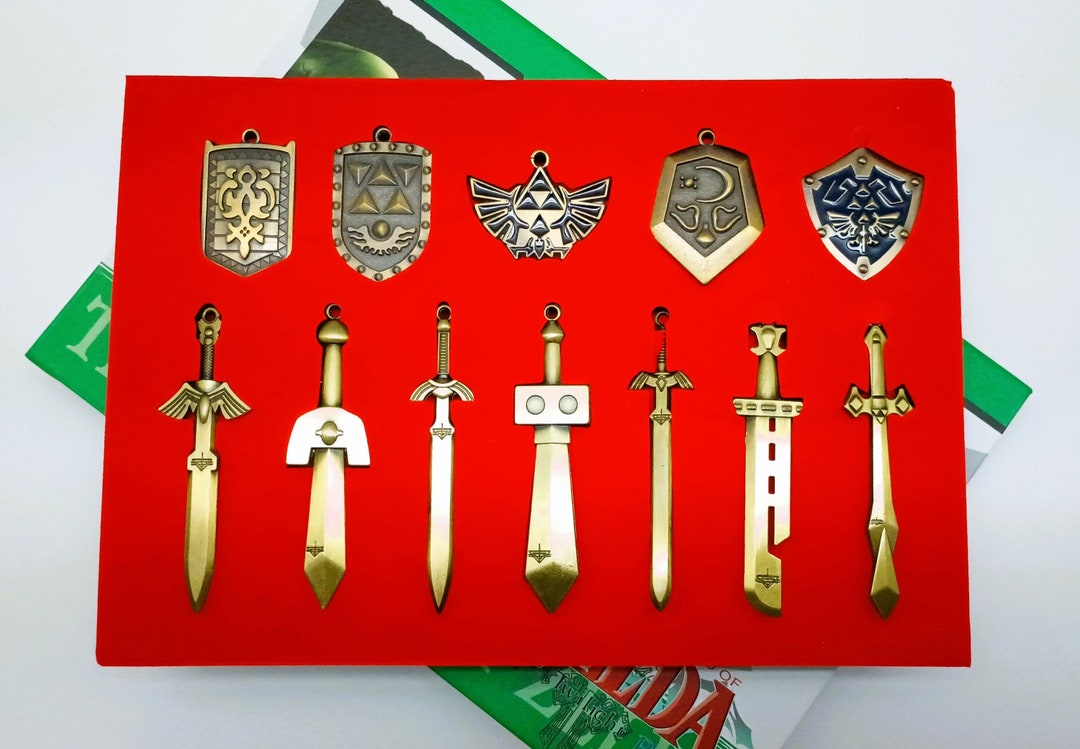 The Legend of Zelda Links Swords & Shields Metal Pendants Keychain Set ...