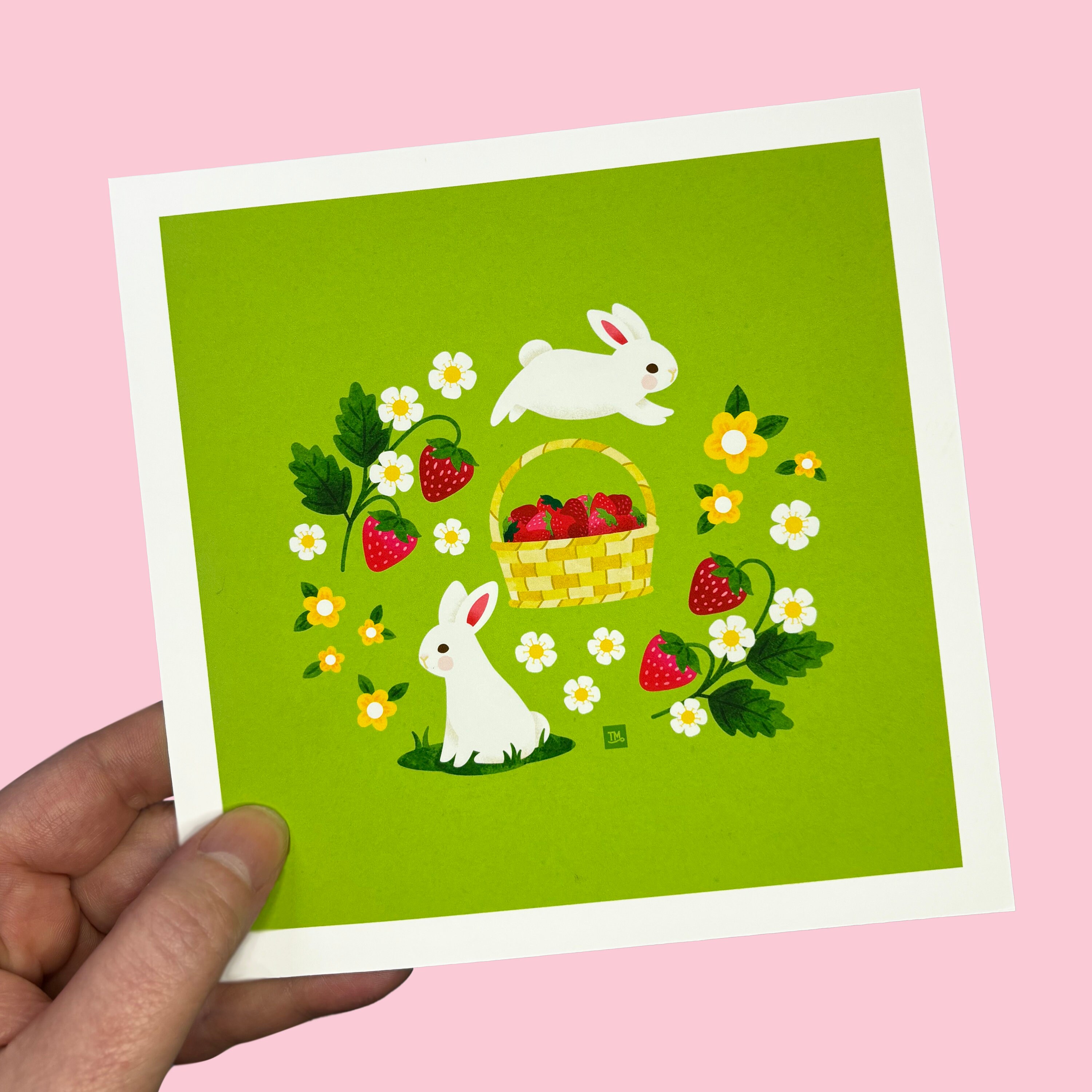 Bunnies and Strawberries Art Print - Etsy