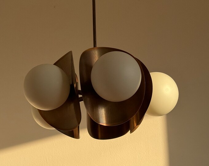 Bronze Cooper 5 Arms Sputnik Chandelier / Vintage Pendant Light ...